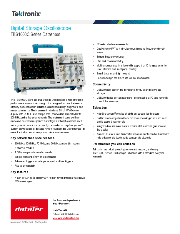 Tektronix TBS1052C Einsteiger-Oszilloskope 50 MHz - 300 MHz | kaufen ...