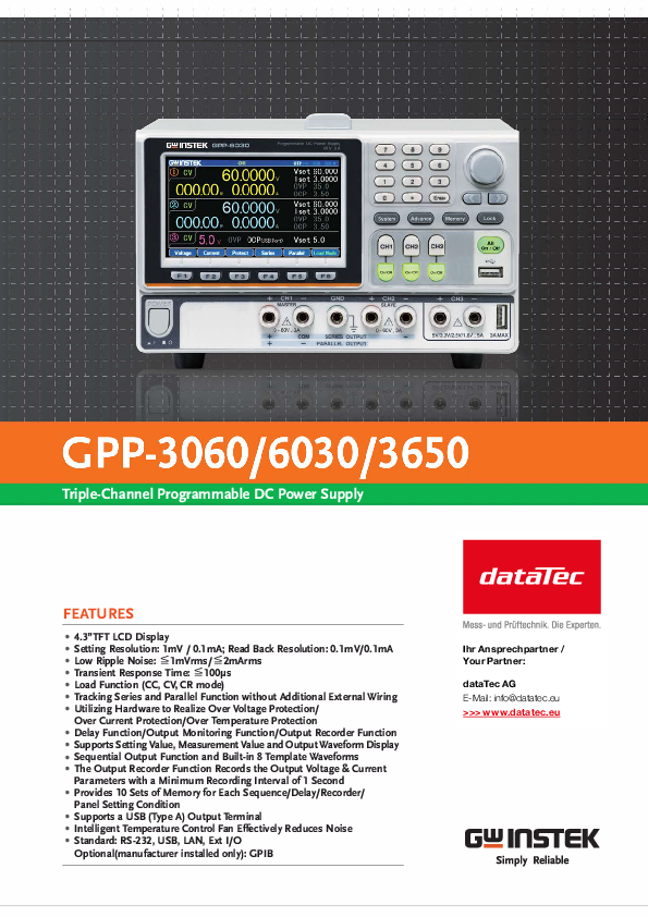 GPP-6030 | Programmable 3-channel DC power supply with load function ...
