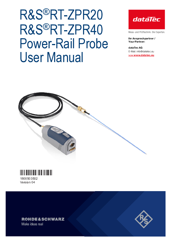 1800.5006.02 | RT-ZPR20 2.0 GHz Power Rail probe, 1: 1, 50 kOhm, 60V ...