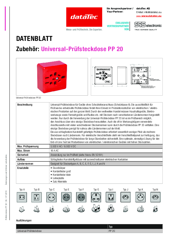 PP20 | Universal socket for different country standards without PE, for ...