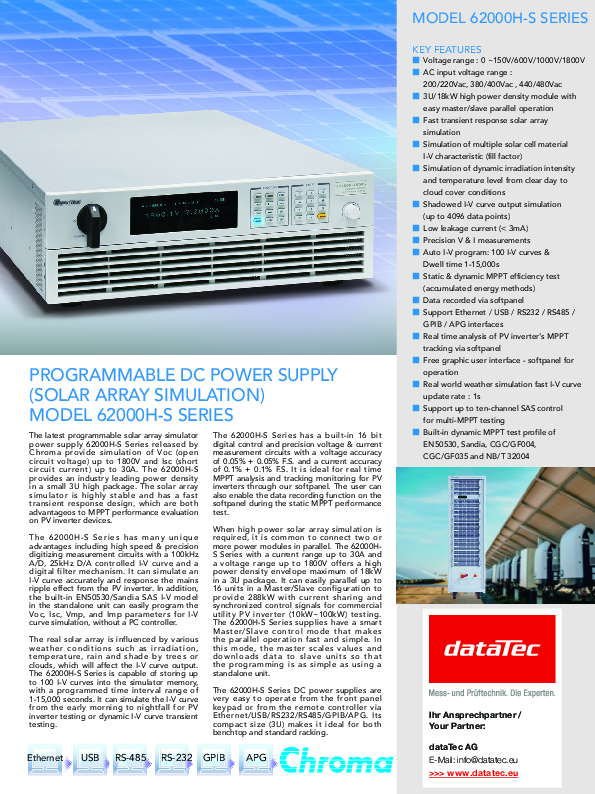 62180H-1800S | Power supply unit, DC, 1 channel 1800V / 30A, 18kW for ...