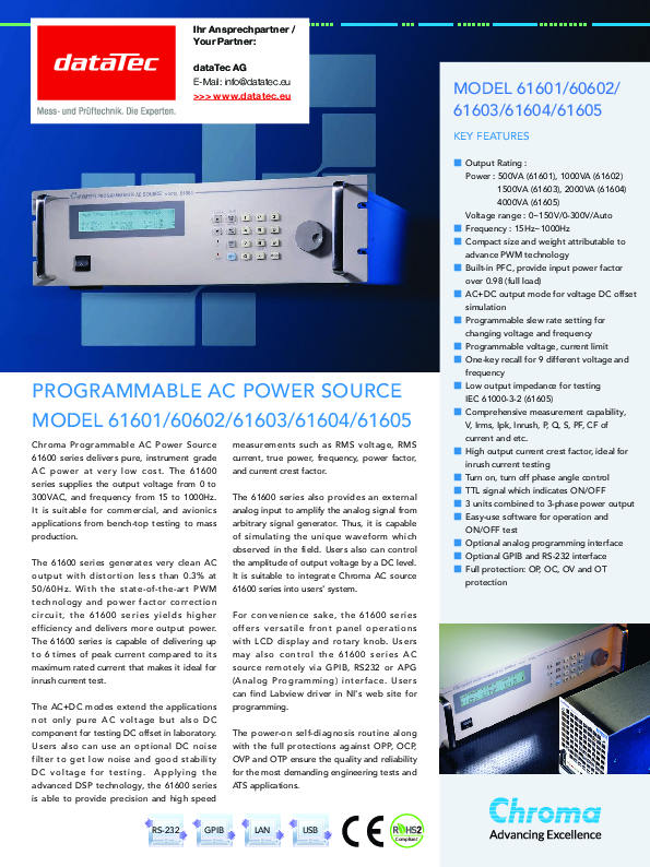 61605 | AC source, 4 kVA, 300 V, 15 to 1 kHz | buy & inquire
