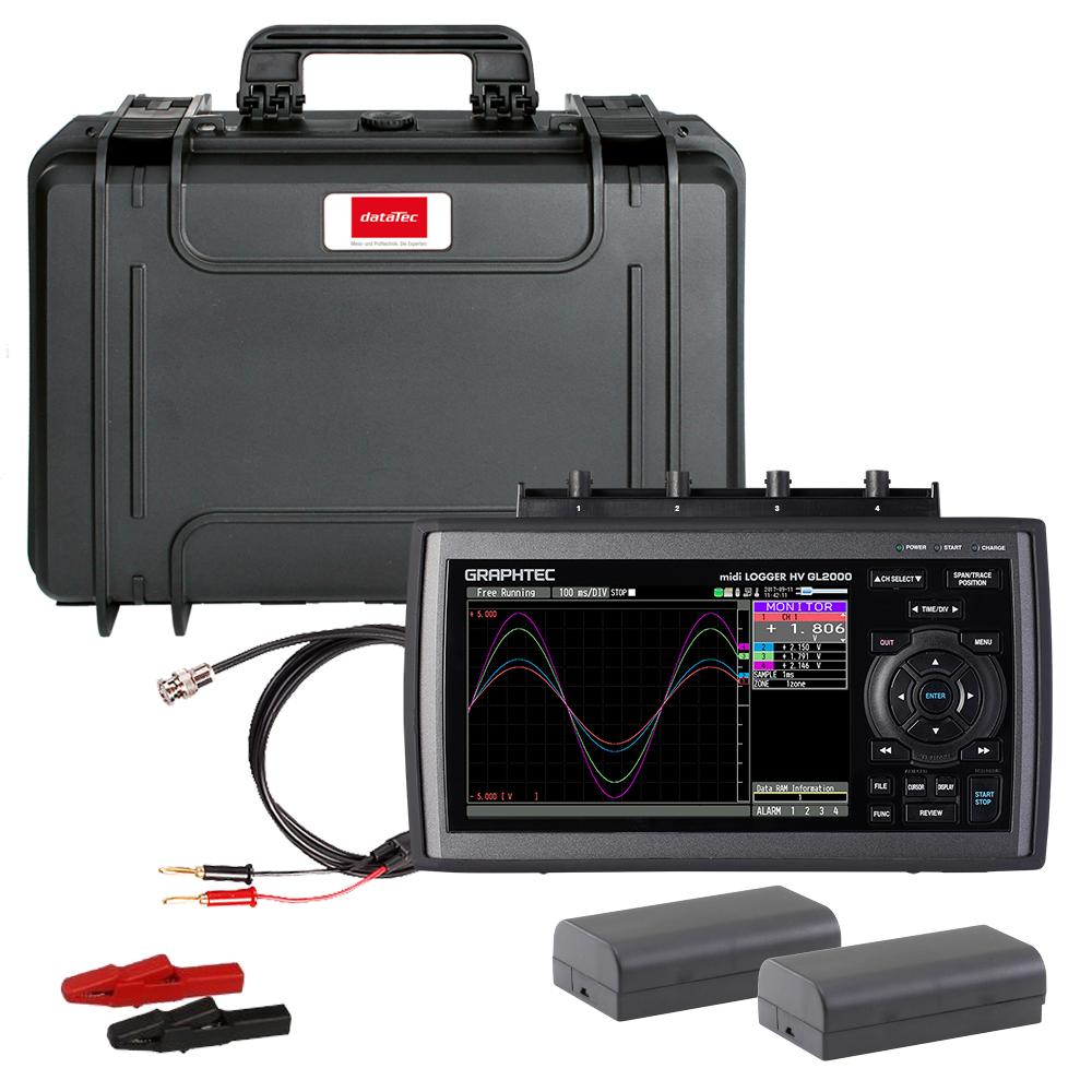 Complete data logger set GL2000-EU with 2x battery, case, alligator ...